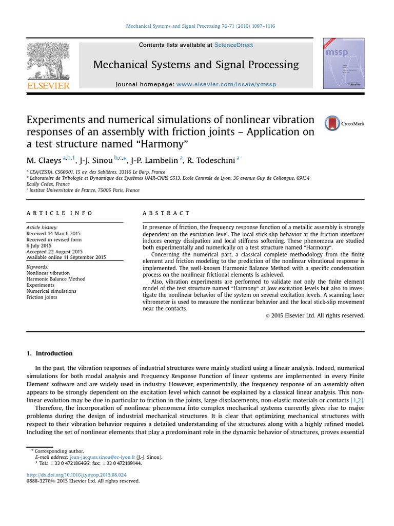 Mechanical Systems and Signal Processing: M. Claeys, J-J. Sinou, J-P ...