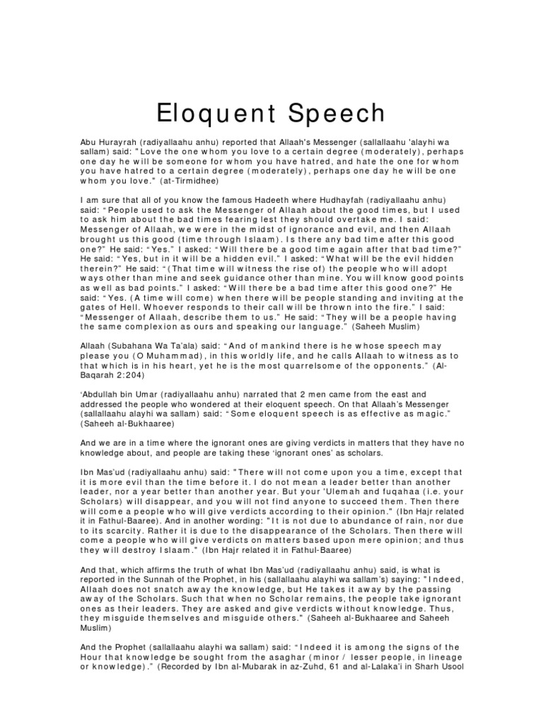 11 Eloquent Speech | PDF | Muhammad | Abrahamic Religions