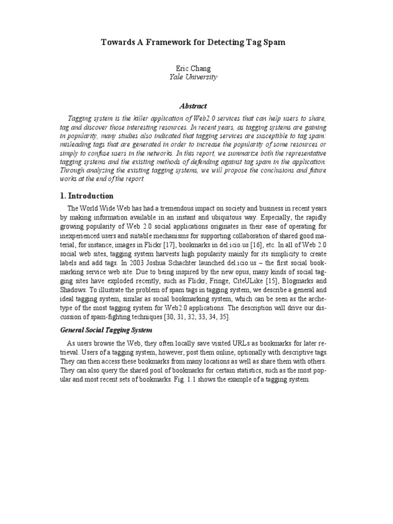 Towards A Framework For Detecting Tag Spam: Yale University | PDF | Tag ...