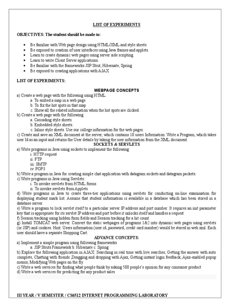 List of Experiments OBJECTIVES: The Student Should Be Made To | PDF ...