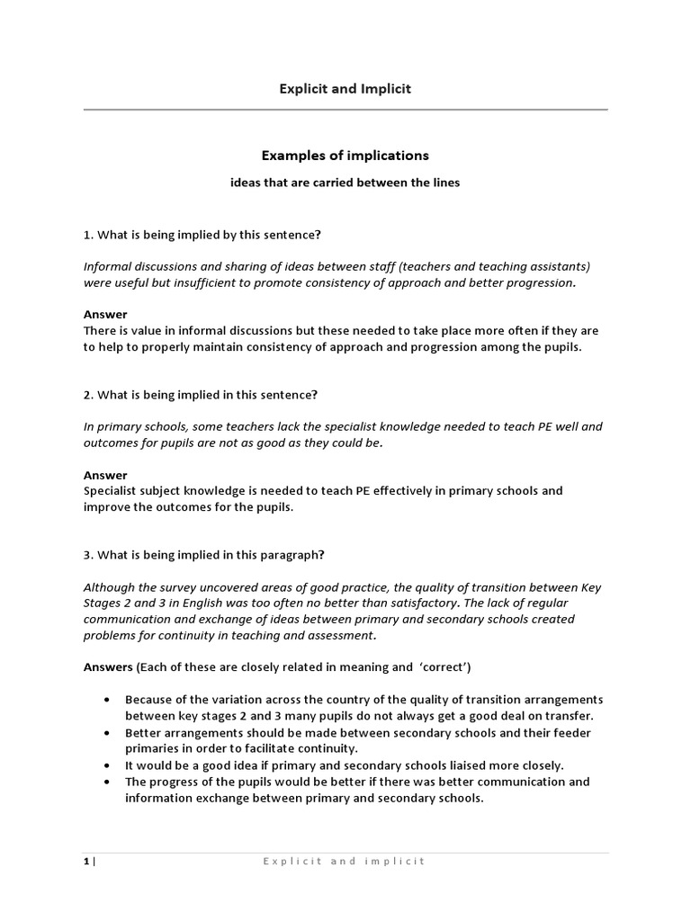 Examples of Implications: Explicit and Implicit | PDF | Teachers | Knowledge