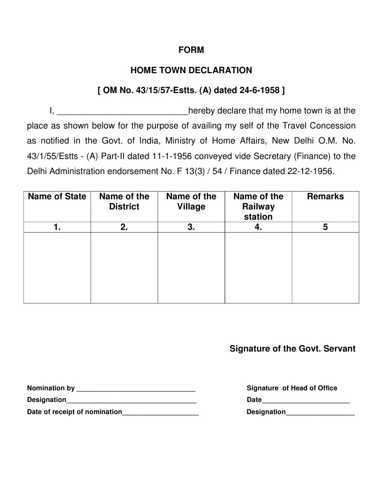 Home Town Declaration Form for LTC | PDF