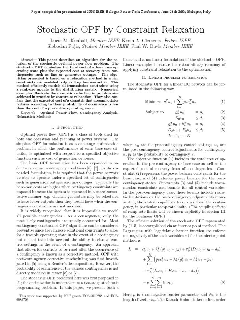 Stochastic Opf By Constraint Relaxation Pdf Mathematical Optimization Matrix Mathematics