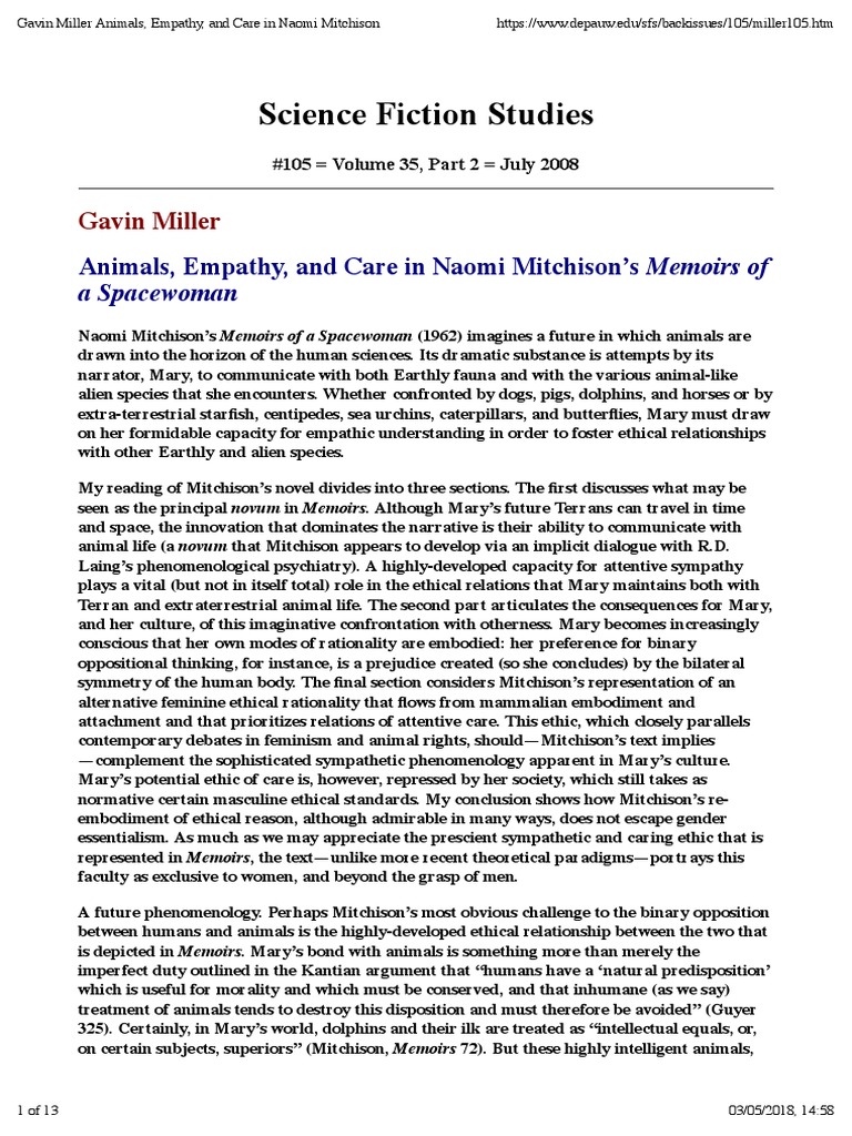 Science Fiction Studies: Gavin Miller | PDF | Empathy | Attachment Theory