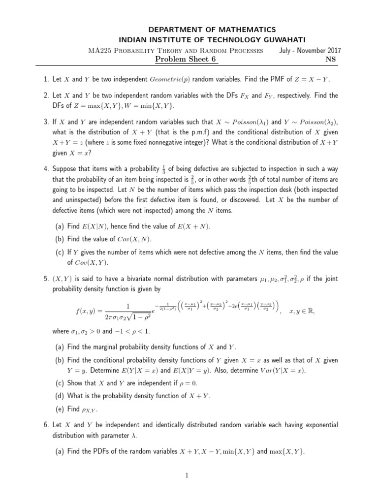 Department of Mathematics Indian Institute of Technology Guwahati Problem Sheet 6 | PDF ...