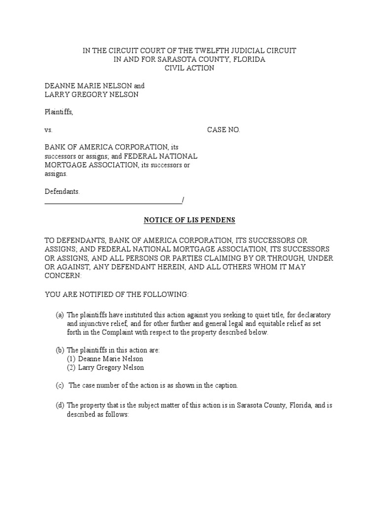Notice of Lis Pendens in Florida Case | PDF
