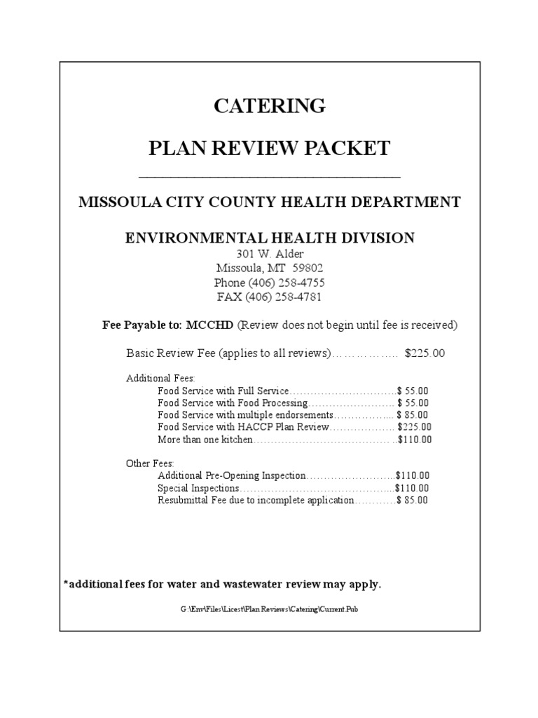Catering Plan Review Packet | PDF | Public Toilet | Foods