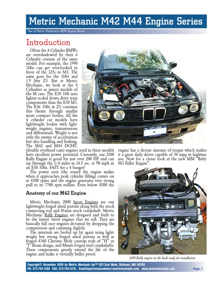 Metric Mechanic m42 and m44 Engine Booklet | PDF | Piston | Bearing ...