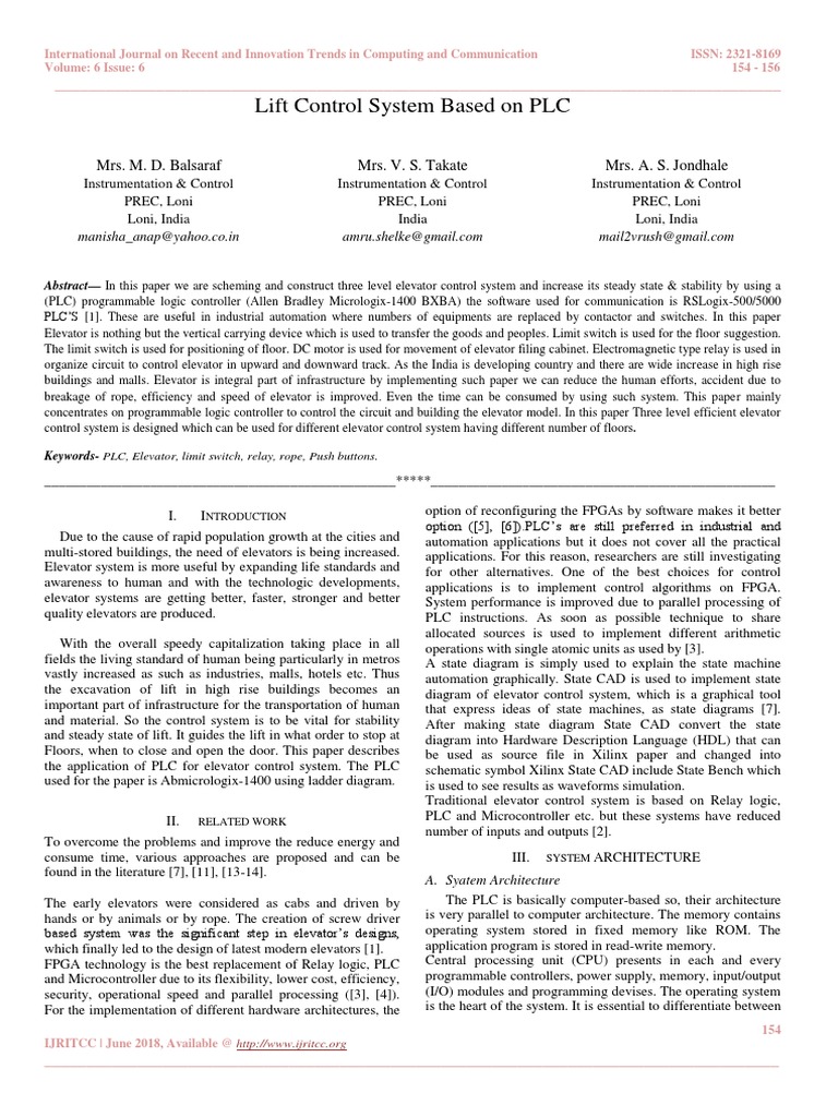 Lift Control System Based On PLC | PDF | Programmable Logic Controller | Elevator