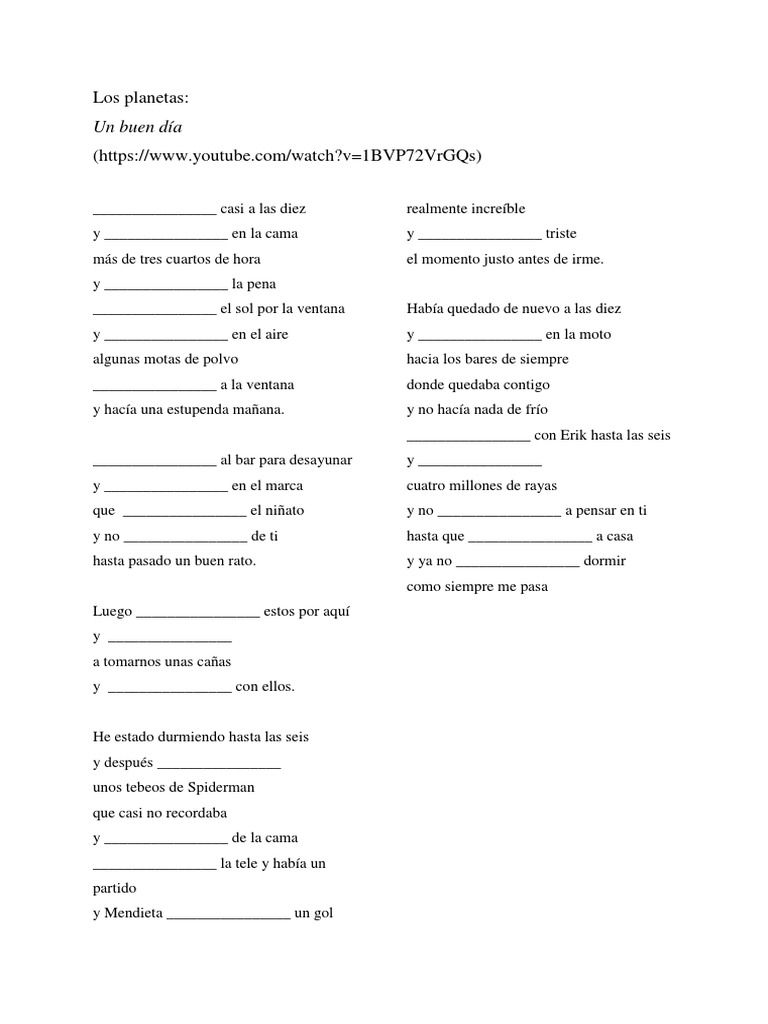 Pretérito Perfecto. Los Planetas. Un Buen Día | PDF | Naturaleza