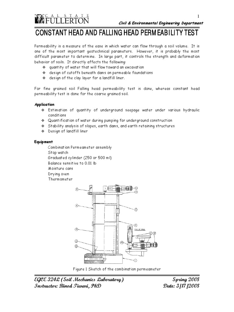 Falling Head Permeability Test | PDF | Soil Mechanics | Soil