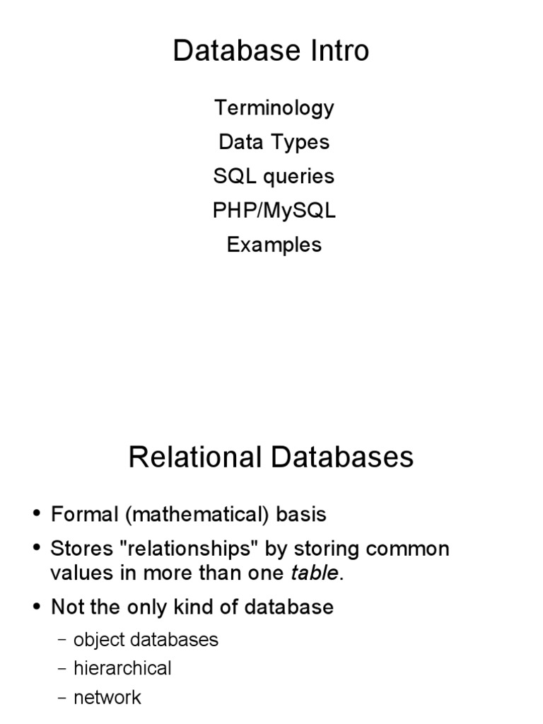 Terminology Data Types SQL Queries PHPMySQL Examples | PDF | Databases ...