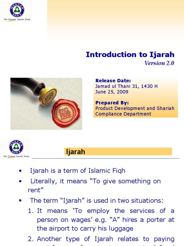 Introduction To Ijarah: Release Date | PDF | Lease | Financial Services