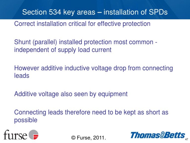 Section 534 Key Areas - Installation of SPDS: © Furse, 2011 | PDF