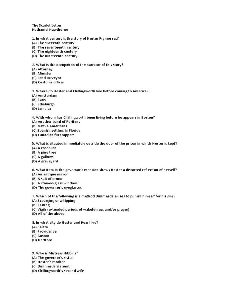 Questions To Prepare The Scarlet Letter Test | PDF | The Scarlet Letter
