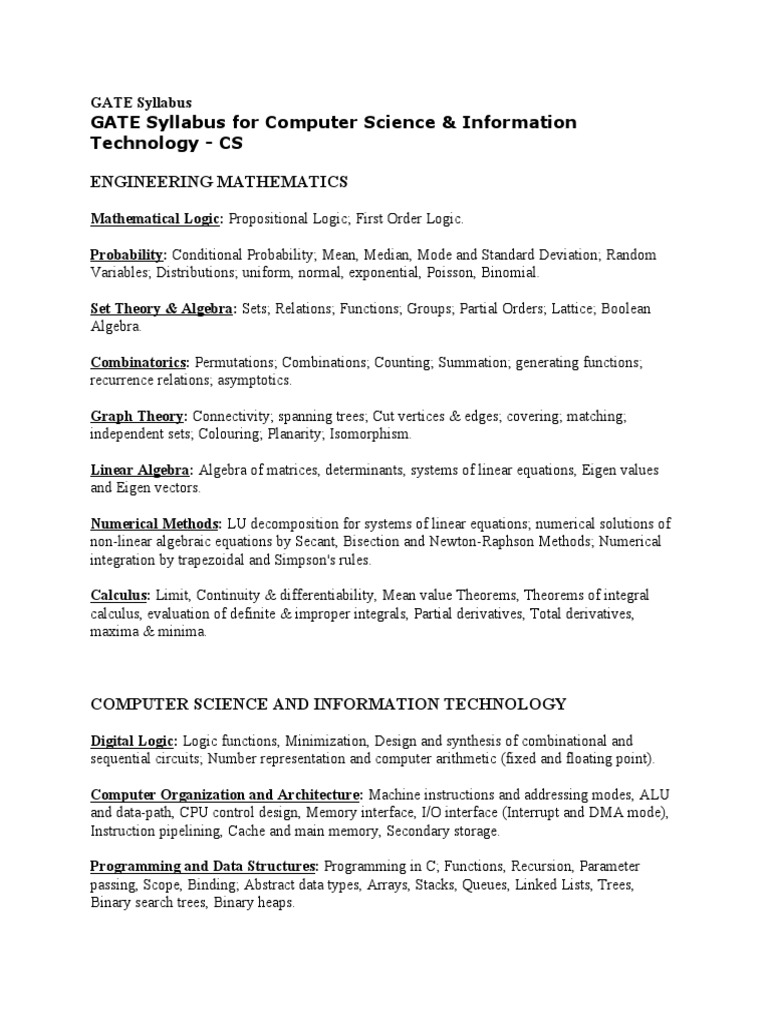 GATE Syllabus | PDF | Teaching Mathematics | Boolean Algebra