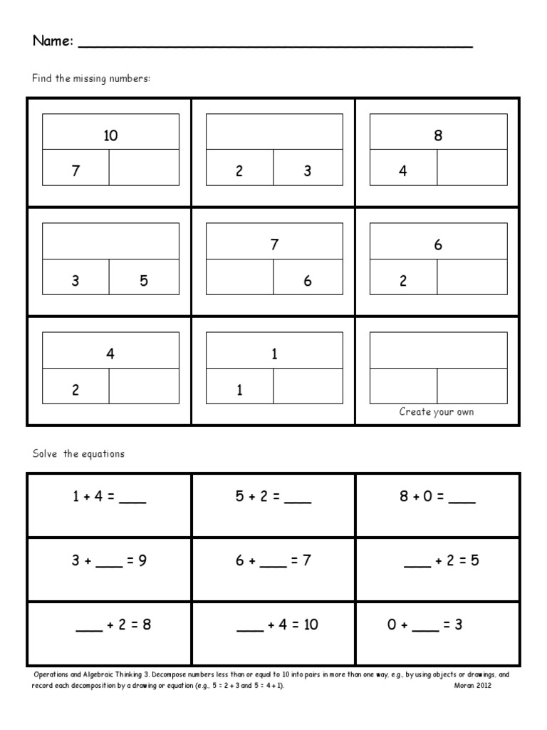 Part Part Whole Assessments or Worksheets | PDF | Decomposition | Equations