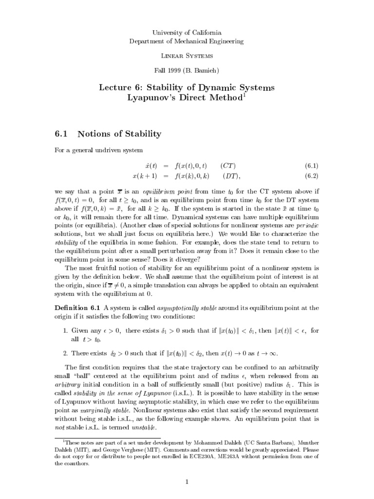 Stability Analysis Using Lyapunov | PDF | Stability Theory | Eigenvalues And Eigenvectors
