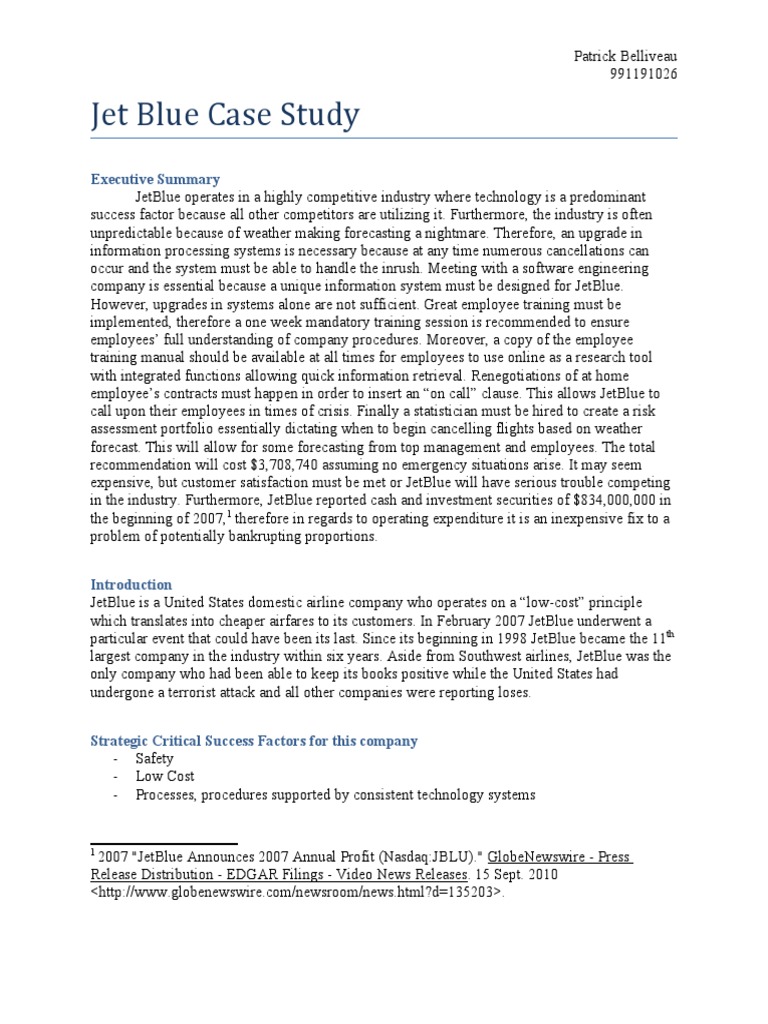 JetBlue Case Study Recommendations | PDF | Airlines | Employment
