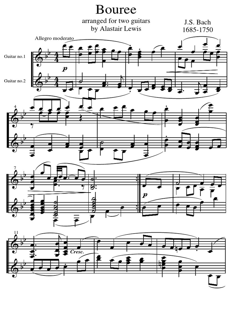 An Arrangement of Bach's Bouree for Two Guitars: A Concise yet Insightful Adaptation of the ...