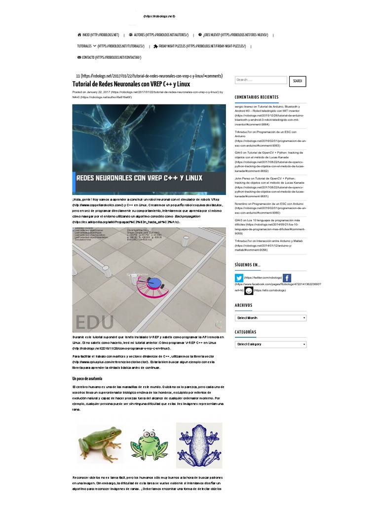 Tutorial de Redes Neuronales Con VREP C++ y Linux - Robologs | PDF | Red neuronal artificial ...
