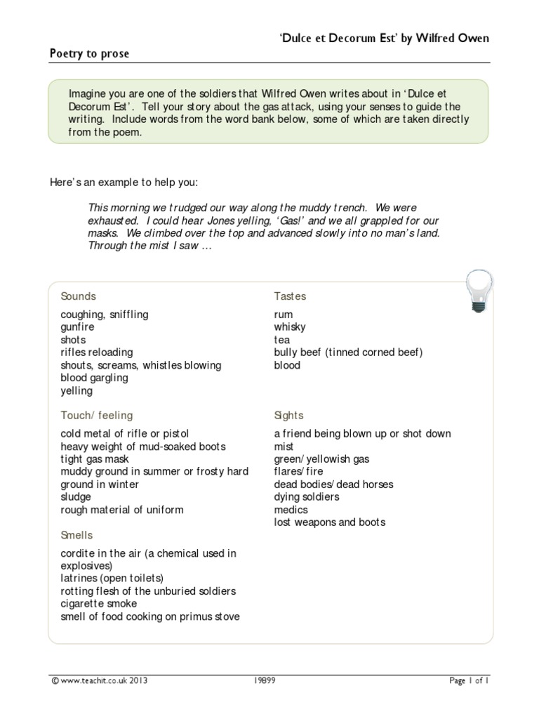 Dulce Et Decorum Est Writing Activity | PDF