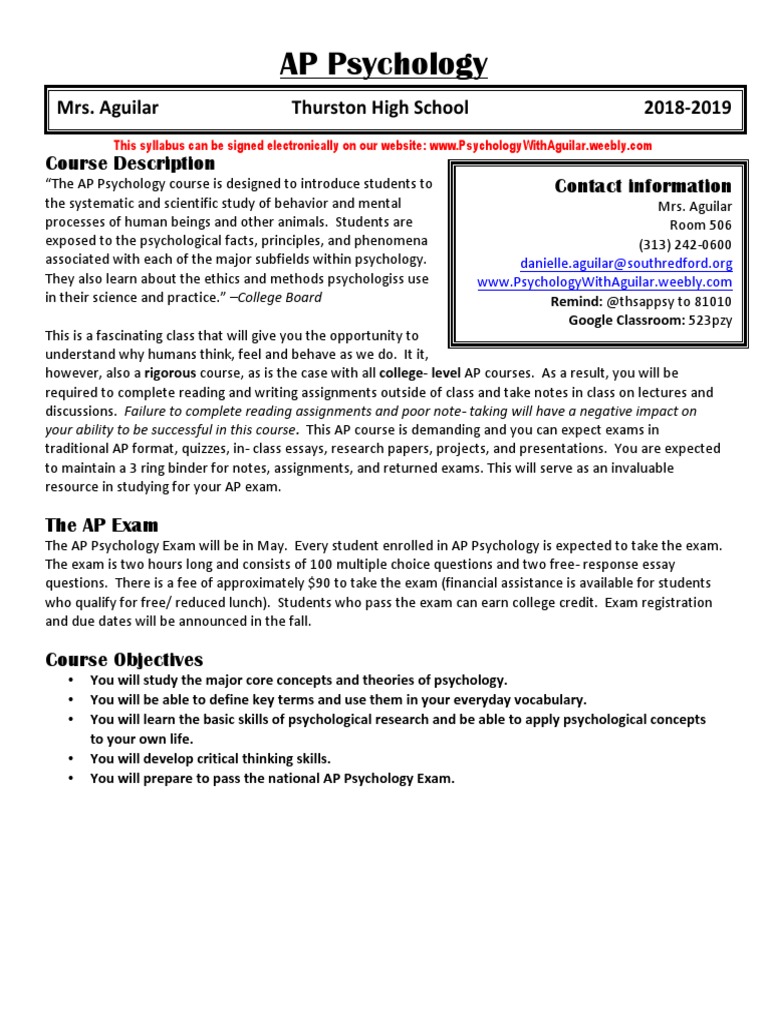 AP Psychology Course Syllabus 2018-2019 | PDF | Homework | Test ...