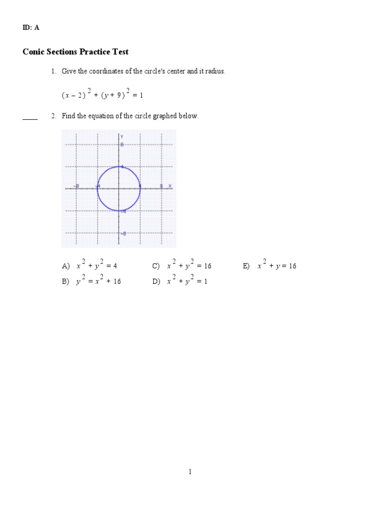 Conic Sections Practice Test PDF | PDF | Differential Geometry | Space