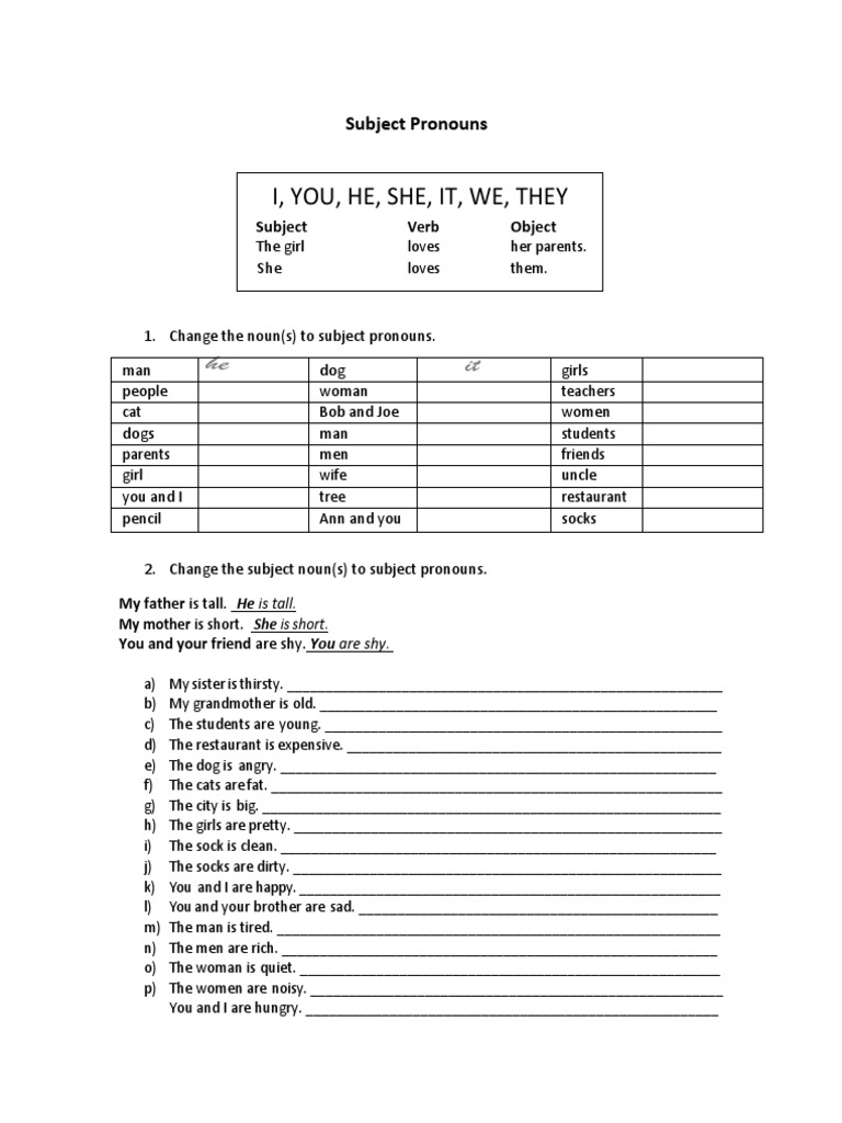Subject and Object Pronouns Practice | PDF | Object (Grammar) | Pronoun