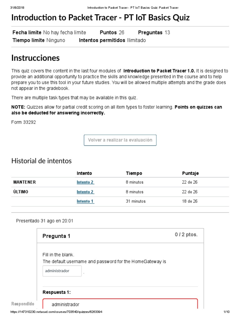 Packet Tracer IoT Quiz Guide | PDF | Gateway (Telecommunications) | Internet Of Things