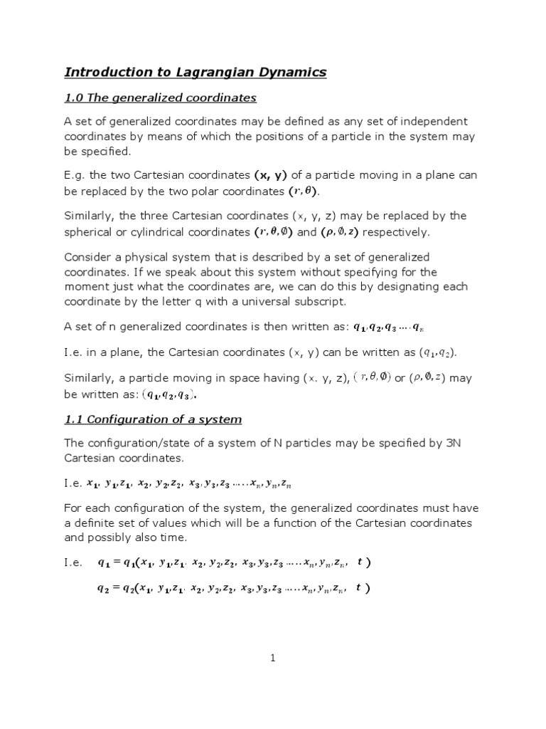 Introduction To Lagrangian Dynamics | PDF | Lagrangian Mechanics | Momentum