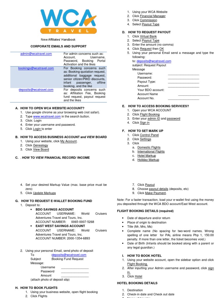 New Affiliate's Handbook: A Comprehensive Guide to Booking Travel Through WCA | PDF | Password ...