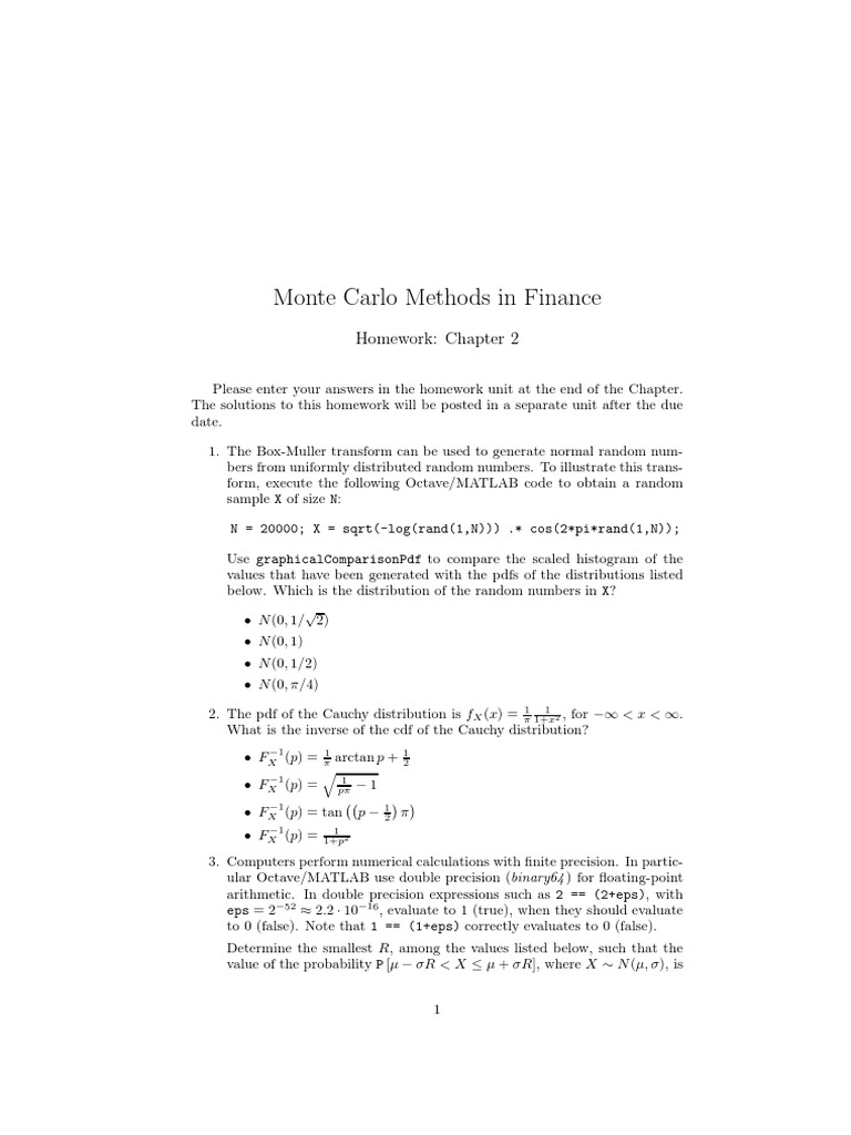Monte Carlo Methods in Finance: Homework: Chapter 2 | PDF | Bias Of An Estimator | Normal ...