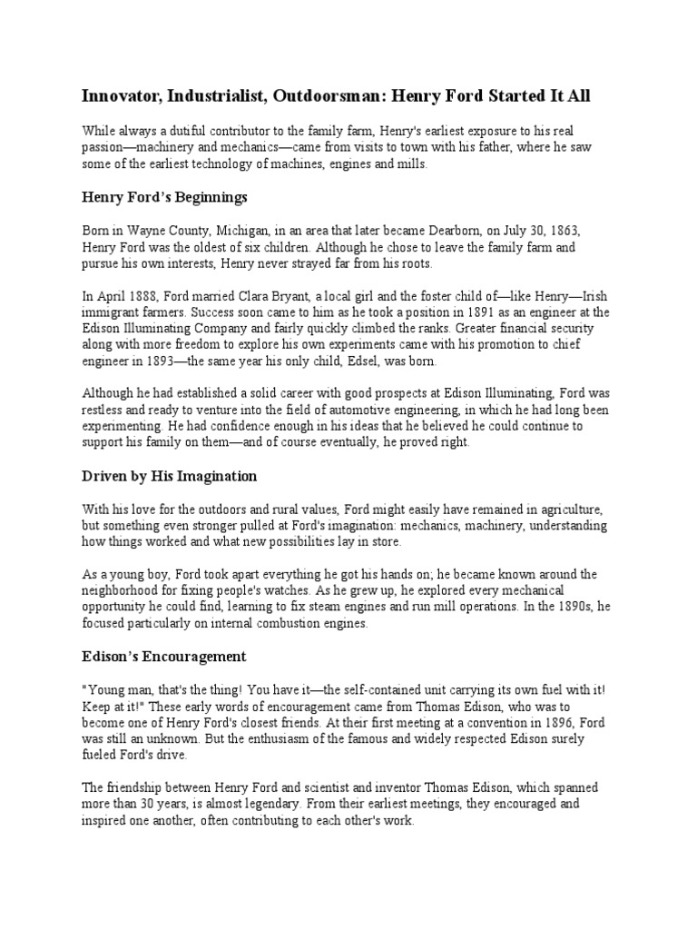 A Life of Innovation and Vision: Henry Ford's Journey from Mechanic to ...