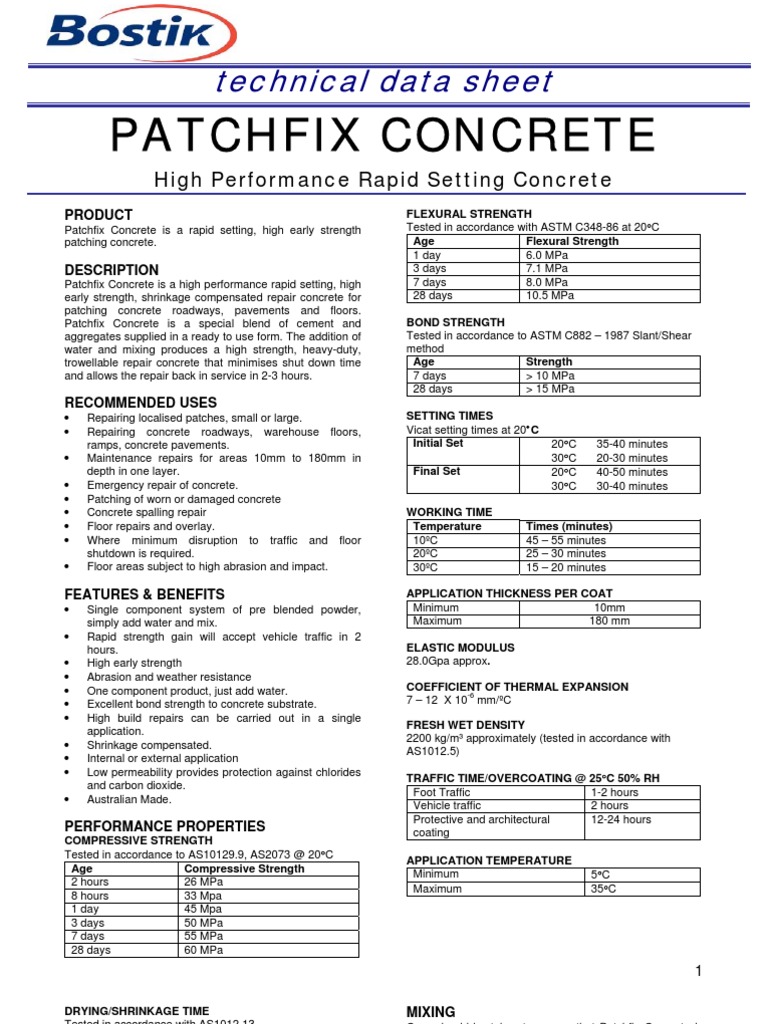 Bostik Patchfix Concrete | PDF | Wear | Concrete