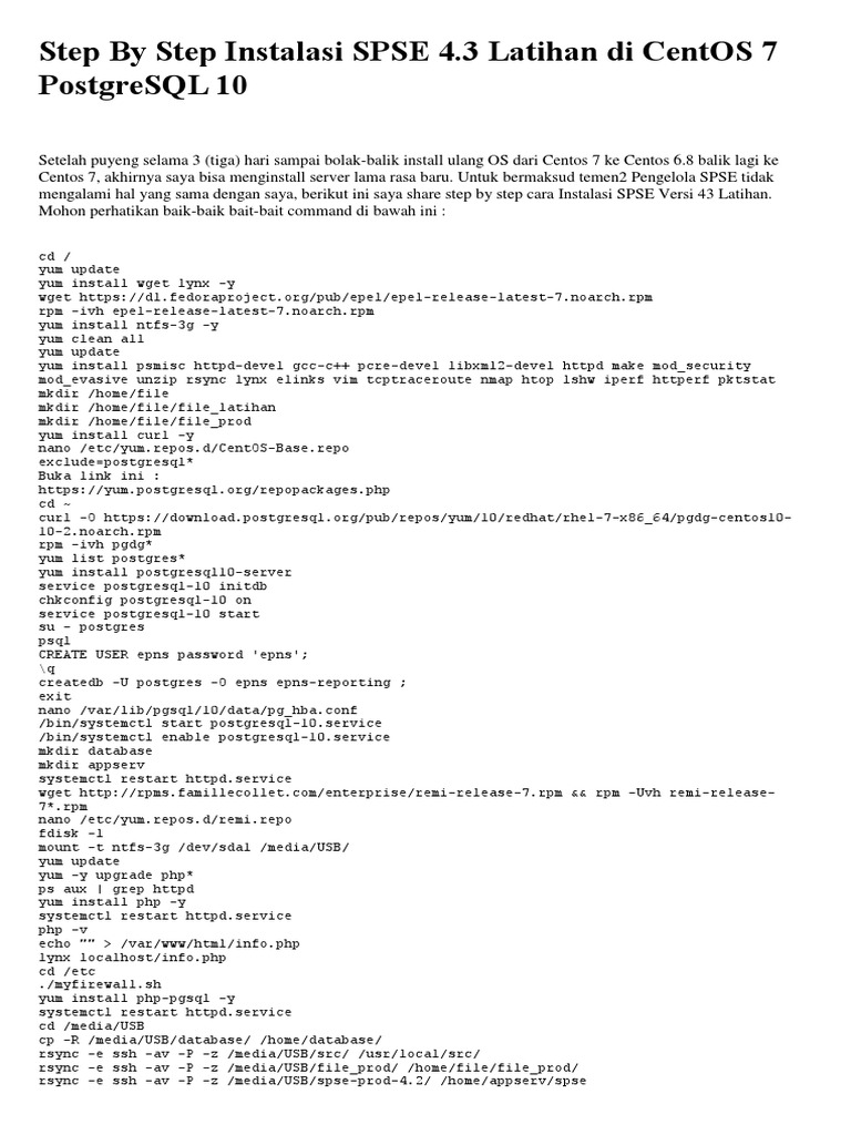Panduan Instalasi SPSE 4.3 di CentOS 7 | PDF | Games & Activities ...