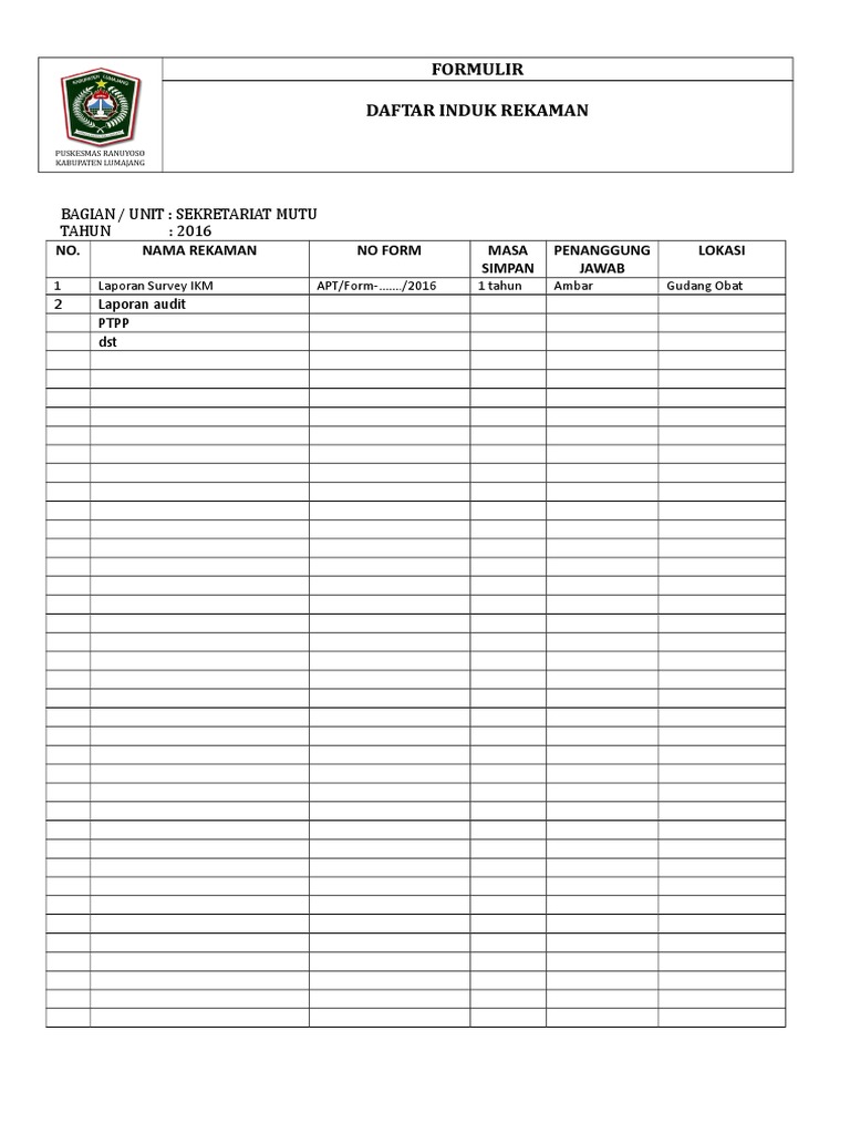 08 - Formulir Daftar Induk Rekaman | PDF
