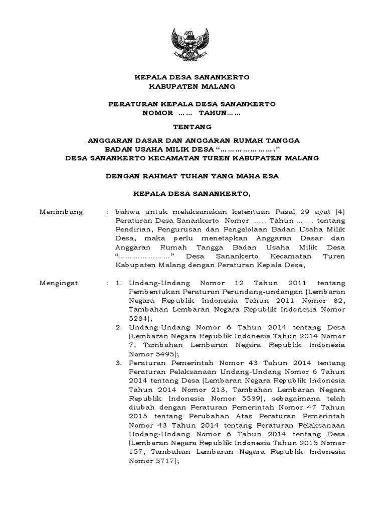 Contoh 1.1 ANGGARAN DASAR BUMDES | PDF