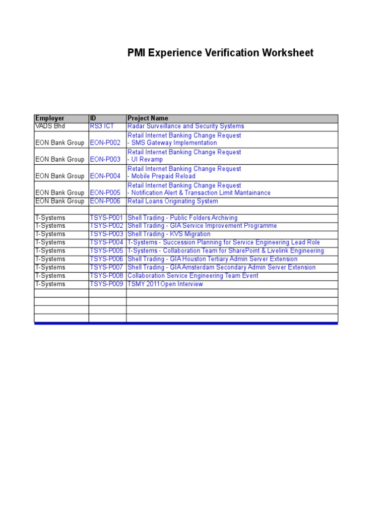 Template of PMP Experience Log - Jusmadee | PDF | Information ...