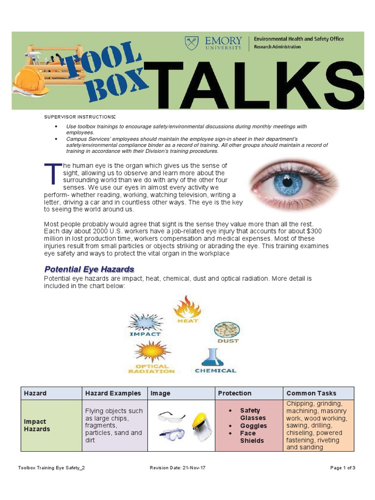 Toolbox Training Eye Safety | PDF | Glasses | Welding