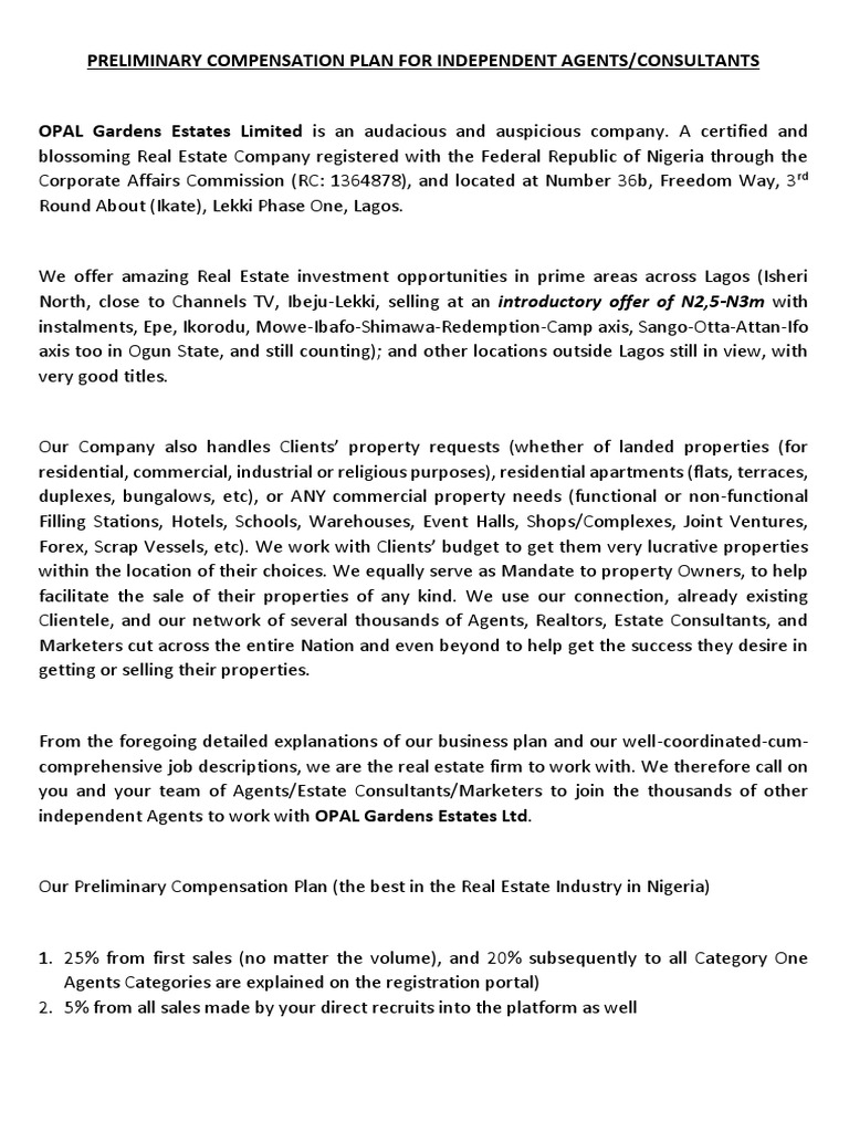 Preliminary Compensation Plan For Independent Agents/Consultants | PDF ...