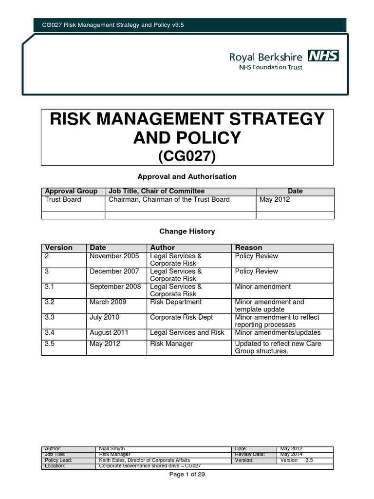 Risk Management Strategy and Policy - V3 5 - CG027 | PDF | Internal ...
