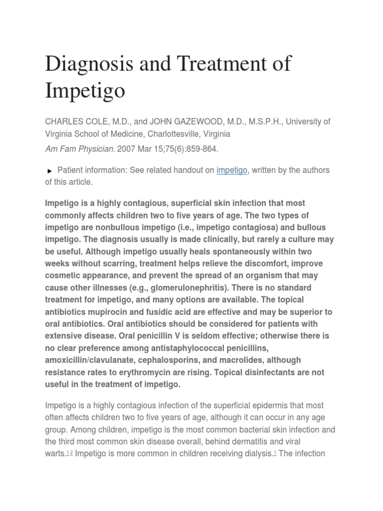 Diagnosis and Treatment of Impetigo | PDF | Streptococcus | Infection