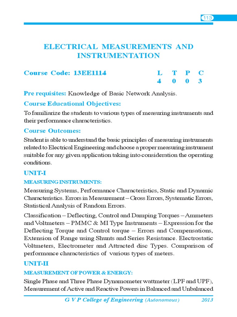 Electrical Measurements and Instrumentation PDF | PDF | Measuring ...
