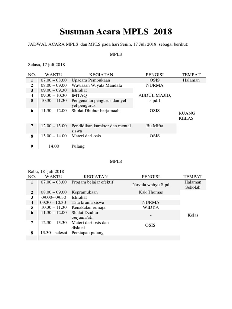 Susunan Acara MPLS Baru | PDF