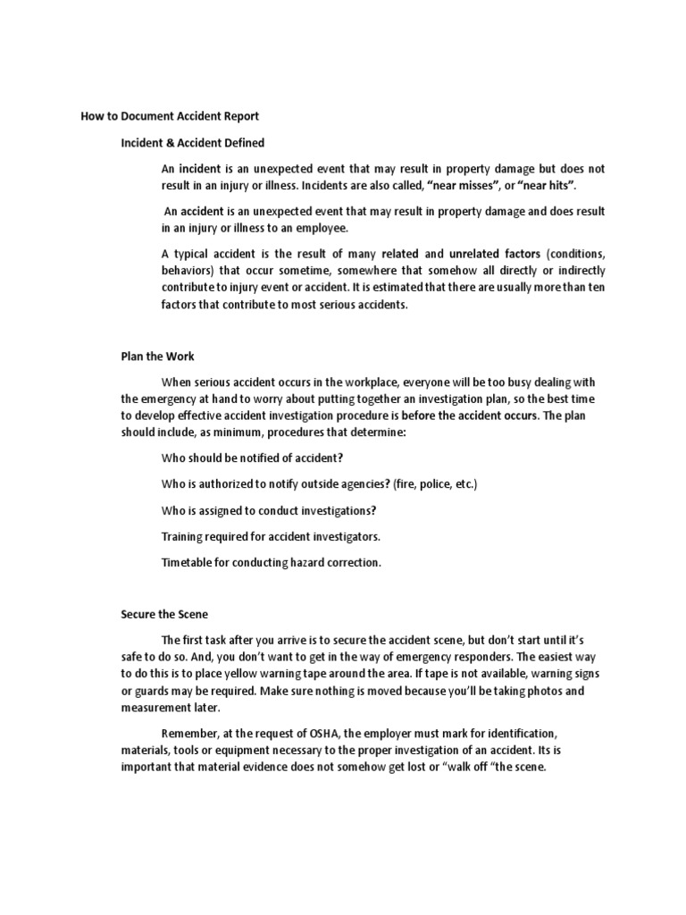 How To Document Accident Report | PDF | Occupational Safety And Health ...