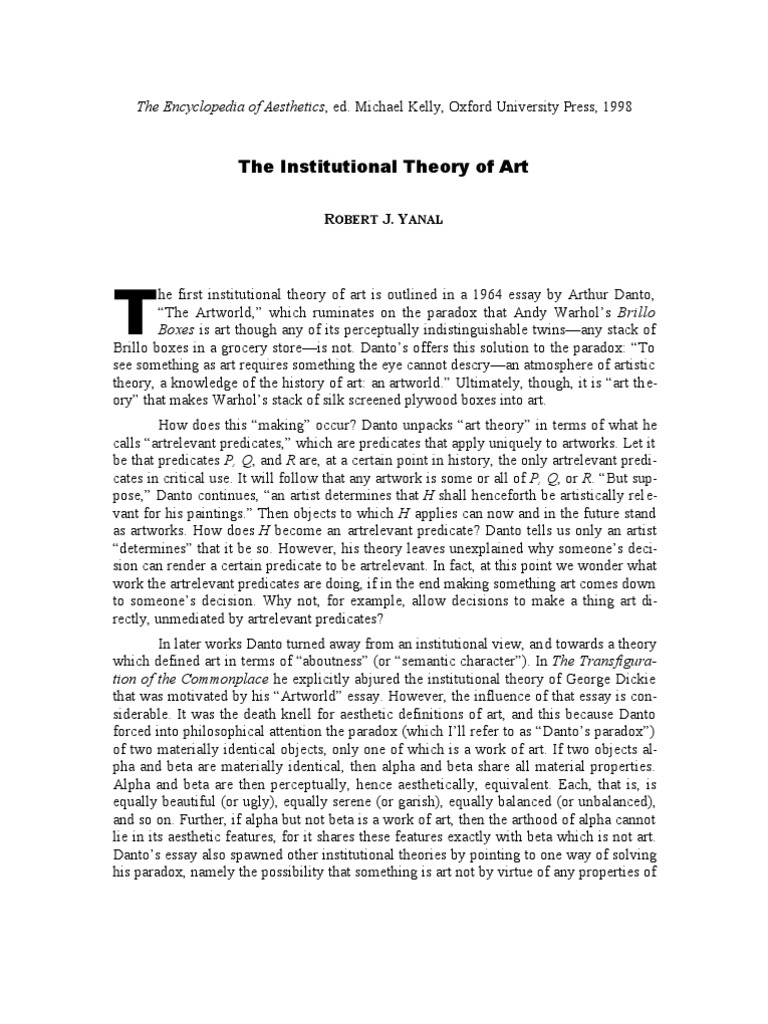 The Institutional Theory of Art: The Encyclopedia of Aesthetics, Ed ...