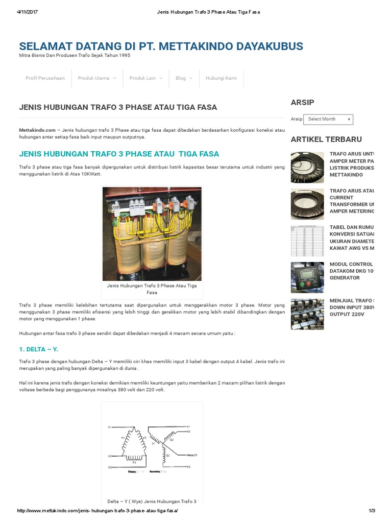 Jenis Hubungan Trafo 3 Phase Atau Tiga Fasa | PDF