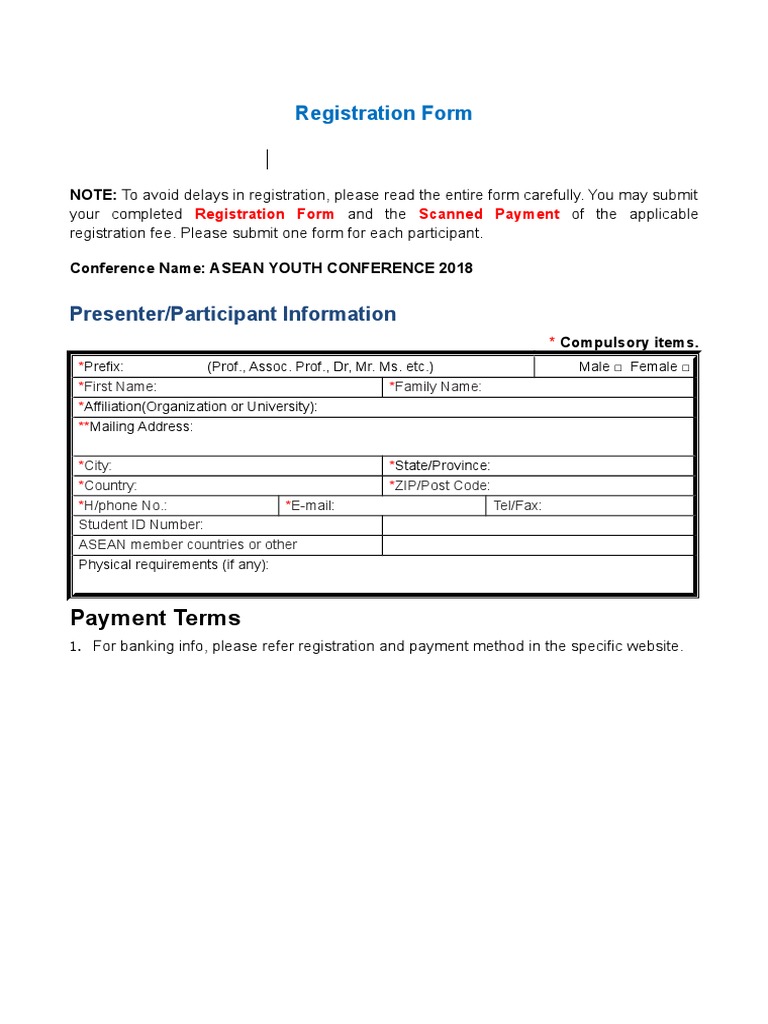 Presenter/Participant Information: Registration Form | PDF