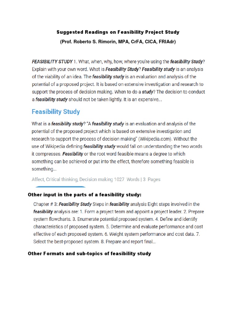 6 Suggested Readings RSR Feasiility Studies Criteria | PDF